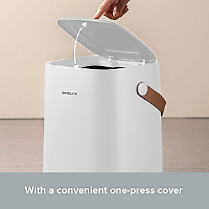 Nordic Style Garbage Can - Double Barrel Trash Can - Plastic Trash Can w/ One Press Lid - 10L/2.6Gal Waste Basket w/ Leather Handle - Modern Recycling Bins for Kitchen - Bathroom Trash Can in White