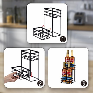 Coffee Syrup Organizer Rack, (4 Bottle Capacity),2 Tier Coffee Syrup holder for Coffee Bar Accessories,Kitchen,Storage for Syrup, Wine, Dressing（Black）