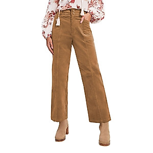 Acelitt Woman Casual Fall Corduroy Pants High Waisted Fashion Loose Straight Leg Pants Trousers Brown Medium