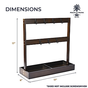 REGAL TRUNK & CO. Coffee Mug Holder for Countertop - 7-Cup Wooden Rack - Kitchen Organizer Stand for Mugs, Cups, Coffee Essentials - Stylish Display Shelf with Hooks - 17Hx17Lx6W