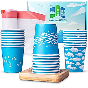 300 Ct 3 oz. Small Ecofriendly Disposable Paper Cups for Bathroom, Espresso Cups, with Ecofriendly Wooden Cup Holder and Biodegradable Small Bathroom Trashbags, Mouthwash Cups