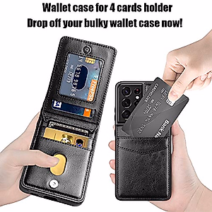 LakiBeibi Samsung Galaxy S21 Ultra Case, S21 Ultra Phone Case, Dual Layer Lightweight Premium Leather Wallet Case with Card Holders Flip Protective Case for Samsung Galaxy S21 Ultra (2021), Black