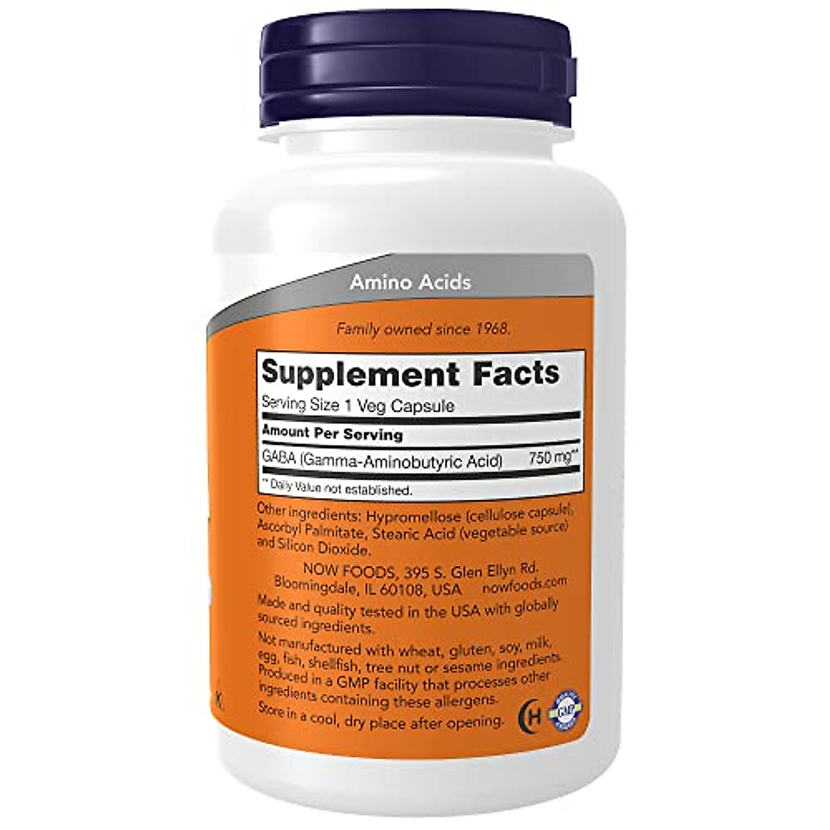 NOW Supplements, GABA (Gamma-Aminobutyric Acid) 750mg, Neurotransmitter Support*, 100 Veg Capsules