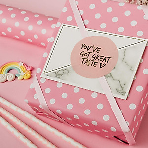 WRAPAHOLIC Reversible Wrapping Paper - Mini Roll - 17 Inch X 33 Feet - Pink and Polka Dot Design for Birthday, Holiday, Wedding, Baby Shower