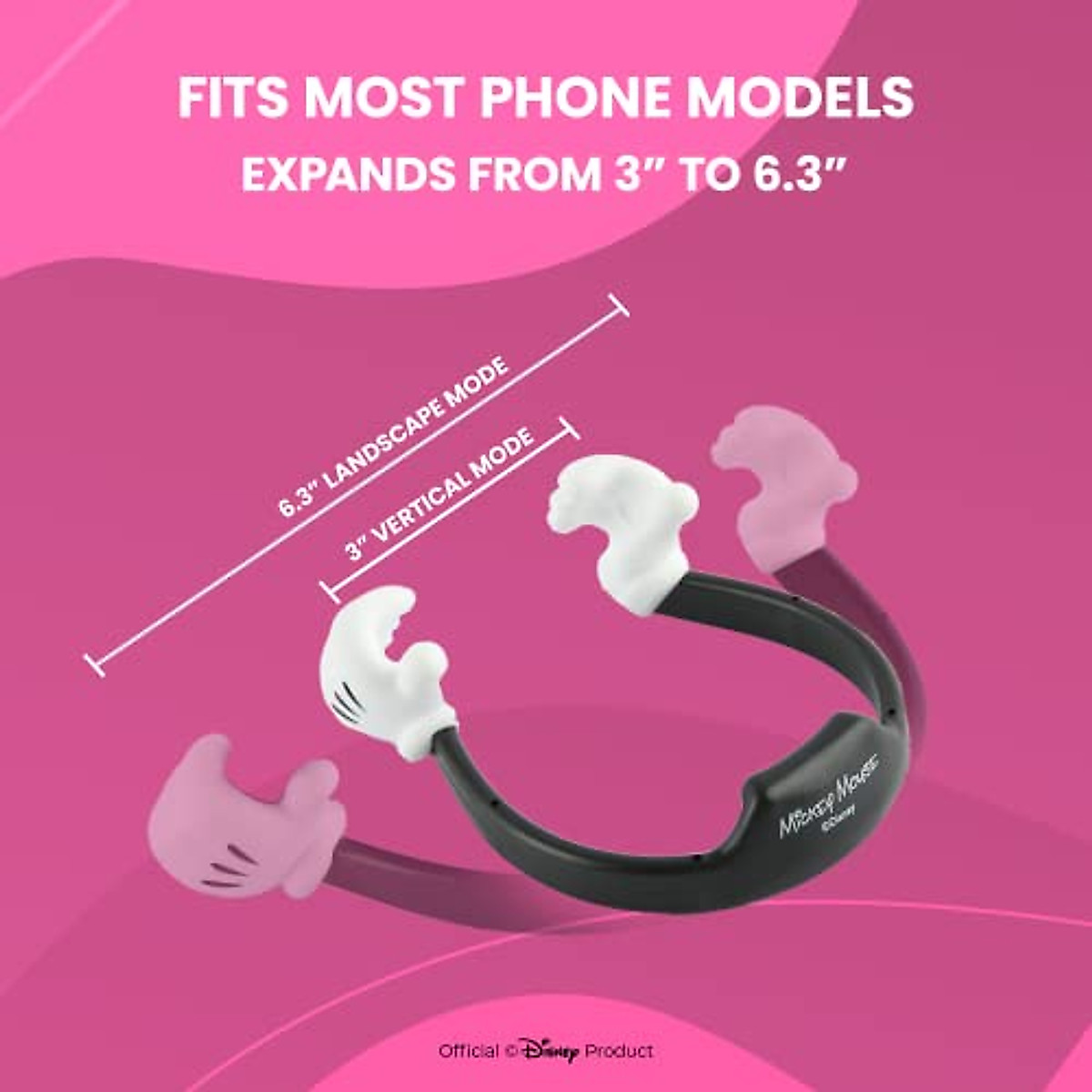 Disney Minnie Mouse Hands Cell Phone Holder with Bonus Decal Sticker- Cute Cell Phone Stand for Desk Home/Office-Universal Desk Phone Stand Compatible with Android/iPhone and More- White Minnie Decal