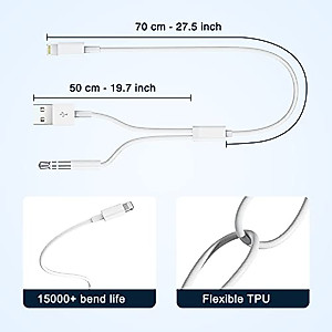 iSkey Aux Cord for iPhone, 2 in 1 3.5mm Aux Cable for Car with Charger Cord Compatible with iPhone 13 12 11 XS XR X 8 7 6 iPad iPod Home Audio, Speaker, Headphone Support All iOS Version (4 FT)