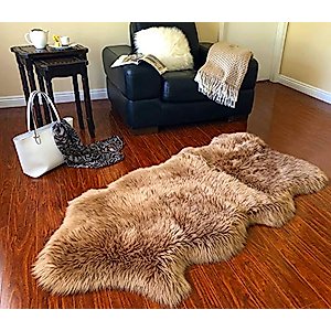 LAMBZY Faux Sheepskin Hypoallergenic Free Shape Silky Shag Rug, Luxury Shaggy Silky Plush Carpet for Bedrooms Rugs Living Kids Room Sofa Floor Rugs (Single and a Half 2'x4', 60x120 cm Camel)