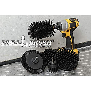 Drill Brush Power Scrubber by Useful Products - 4 Piece Black Drillbrush Ultra Stiff Cleaning Brush Set - Metal Brush for Drill Alternative - Grill Brush for Cordless Drill - Grill Grate Cleaner Brush