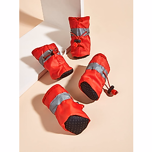 QWINEE 4pcs Dog Boots Dog Shoes Small Dog Puppy Shoes for Hot Pavement Summer Winter Outdoor Paw Protectors with Anti-Slip Sole Red XS