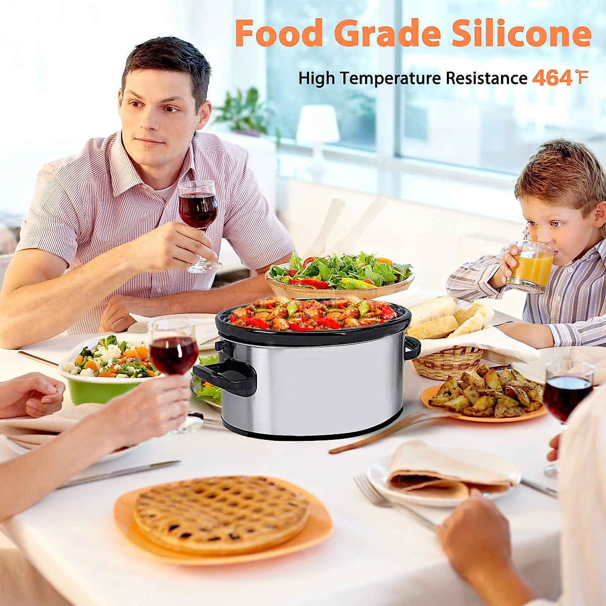 WESIDUNMU Oval-shaped Silicone Slow Cooker Divider Liner Fits 6-7 Quarts | Food-grade Material | Reusable | Extend the Lifespan of Your Inner Bowl | Prevent Food from Sticking to the Pot，Grey