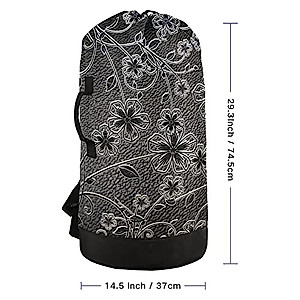 Floral Laundry Bag Backpack Large Oxford Cloth 14.5''x29.3'' Rips & Tears Resistant Dirty Clothes Storage Bag for Students Dorm Room Clothes Hamper Camping Backpack