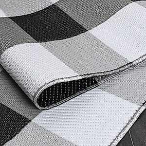 Lena Rug Buffalo Plaid Outdoor Rug Waterproof for Patio RV Camping Picnic Balcony Plastic Straw Rug Grey White 5x7