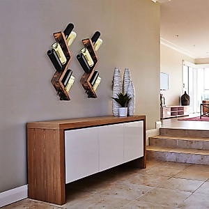 Charmont Wooden Wall Mounted Wine Rack -Rustic Zig Zag Floating Shelves Wine Bottle Holder for Bar, Kitchen Storage, Dining Room, Wedding Gift, Wall Home Décor; 6 Bottles (1, Gunstock)