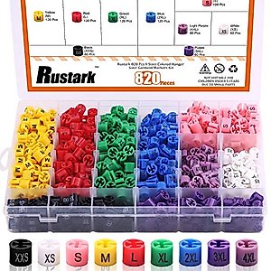 Rustark 820 Pcs Colored Hanger Sizer Garment Markers Kit 9 Sizes Plastic Clothes Hanger Color-Coding Coded Size Clips with Storage Box (XXS - 4XL)