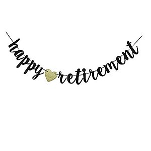Happy Retirement Black Banner, Retirement Party Sign Bunting Decorations