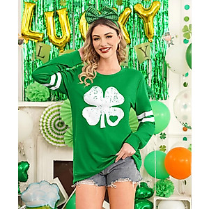 St Patricks Day Women's Pattys Paddys Shamrock Irish Sweatshirt Long Sleeve Clover Shirt Heart XL