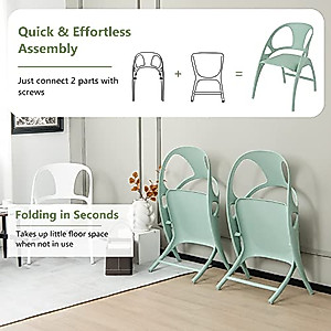 Giantex Folding Dining Chairs Set of 2, Outdoor Plastic Dining Chairs with Armrest and High Backrest, 330 LBS Modern Dining Chairs for Dining Room Kitchen, Green