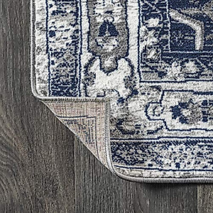 JONATHAN Y MDP106B-8 Modern Persian Vintage Medallion Traditional Indoor Area -Rug Country Easy -Cleaning Bedroom Kitchen Living Room Non Shedding, 8 X 10, Light Grey/Navy