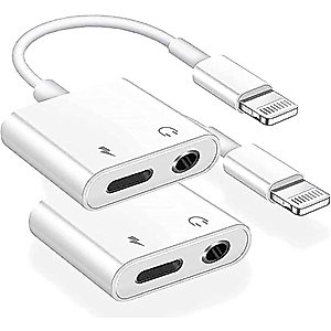 2 in 1 iPhone Headphones Adapter, [Apple MFi Certified] 2 Pack Lightning to 3.5mm Headphones Aux Audio + Charge Jack Adapter Dongle Splitter Compatible with iPhone14/13/12/11/SE/XS/XR/X/8/7