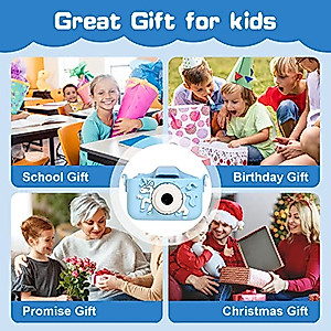 Ainiv Kids Selfie Camera with Unicorn Silicone Cover, Digital Camera with Photo Stickers and Puzzle Games, Boys and Girls Gifts, with 32GB SD Card, IPS Screen 1080P Video Camcorder - Blue