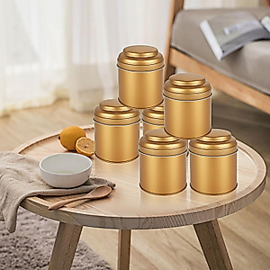 Oungy 12 PCS Small Tea Tin Canisters with Airtight Double Lids 8 OZ Loose Leaf Tea Storage Tea Containers Round Tin Can Box for Loose Tea Spices Cube Sugar