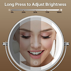 Gospire Lighted Makeup Mirror with Magnification 10X， Rechargeable Stepless Dimming LED Vanity Mirror 7", 360° Swivel Magnifying Cosmetic Mirror Cordless Standing Mirror for Dresser, Bathroom