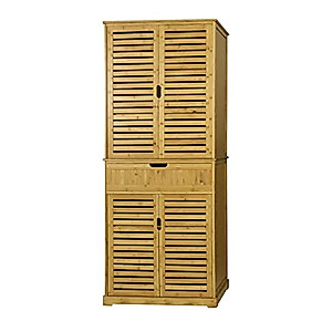 MUPATER Kitchen Pantry Storage Cabinet Microwave Hutch, 72'' Freestanding Bamboo Hutch Cabinet Buffet Cupboard Tall with Drawer and Doors for Home Kitchen Living Room