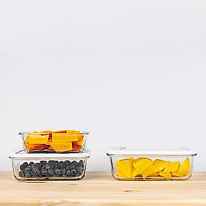 Sio GLASS storage containers with GLASS lids, NO PLASTIC, Set of 3, Airtight Small Medium Large for Food Meal Prep, Silcone Snapware Bowl Container