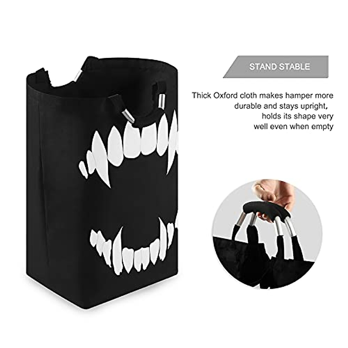 WELLDAY Laundry Hamper with Handle Vampire Teeth Laundry Baskets Foldable Dirty Clothes Basket Large Storage Laundry Organizer