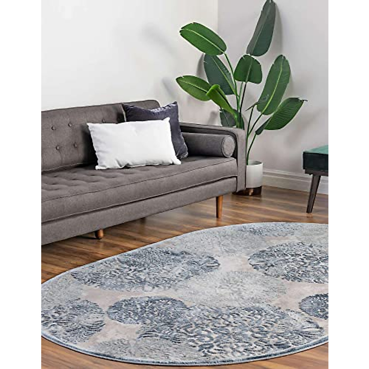 Unique Loom Aberdeen Collection Area Rug - Chatsworth (Oval 4' 0" x 6' 0", Blue/ Beige)