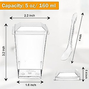 Monrocco 50 Pack 5 oz Plastic Dessert Cups with Lids and Spoons, Mini Parfait Cups with Lids Pudding Cups for Party, Clear Mini Dessert Cups with Spoons Yogurt Dessert Shooter Cups for Pudding