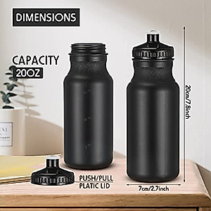 48 Pieces Squeeze Sports Water Bottles 20 oz Reusable Sport Bottle No BPA Plastic with Easy Open Leakproof Push/Pull Spout for Bike, Blank DIY, Black(Black Lid)