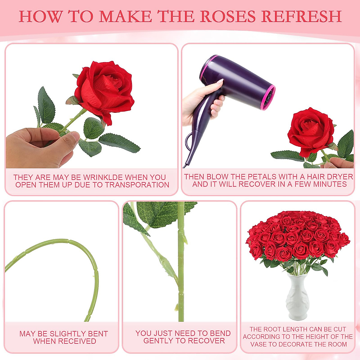 Hananona Artificial Roses Flowers for Flower Arrangement, 12 Pcs Silk Red Rose Bouquet for Home Decoration, Faux Roses for Valentine's Day Parties and Wedding Decoration (Red, 12)