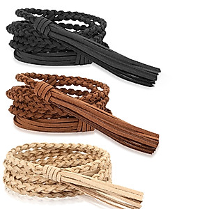 Yolev 3 Pieces Skinny Tassel Belts for Women Dresses Braided Waist Belt Woven Tassel Chain Belt Rope Belt for Skirt Dress