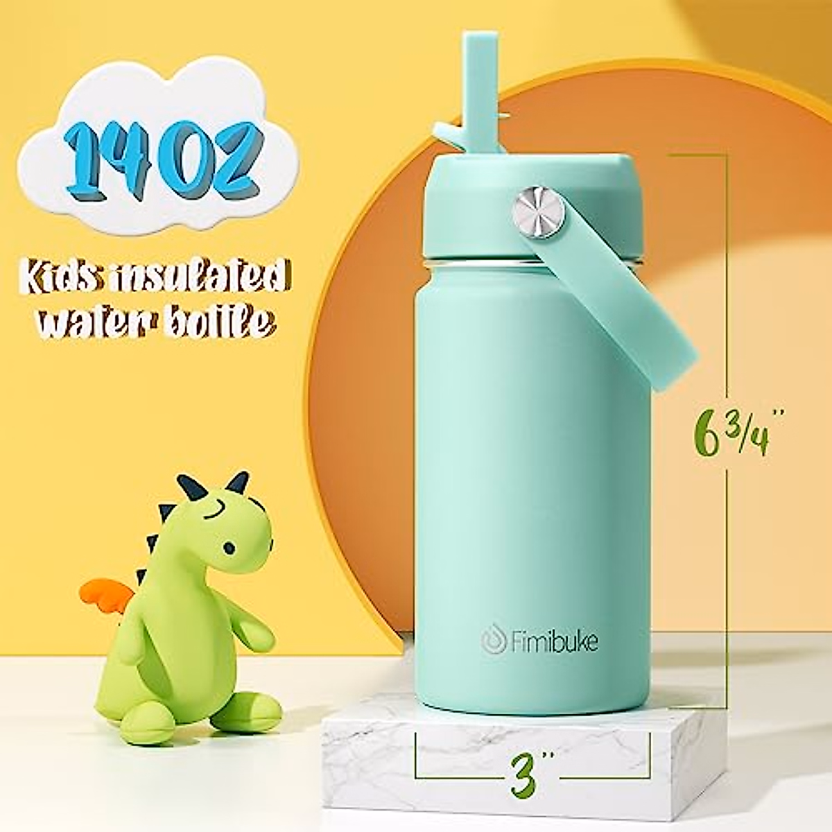 Fimibuke Kids Insulated Water Bottle - 14oz BPA-FREE Double Wall Vacuum Tumbler 18/8 Stainless Steel Leak Proof Kids Cups with Straw Metal Water Bottle for School Boys Girls (2 Pack, Underwater World)