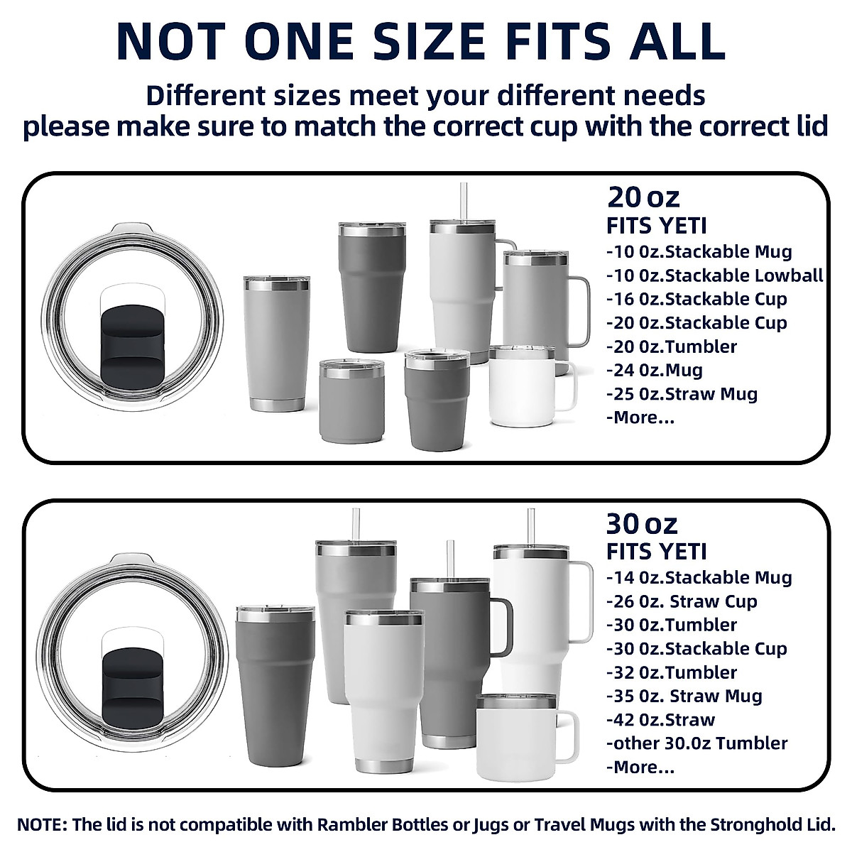 20 oz Tumbler Lid, Replacement Lids Compatible for YETI 20 oz Tumbler,10/24 oz Mug and 10 oz Lowball, Spill Proof Coffee Cup Covers with Magnetic Slider for Outdoor, BPA Free