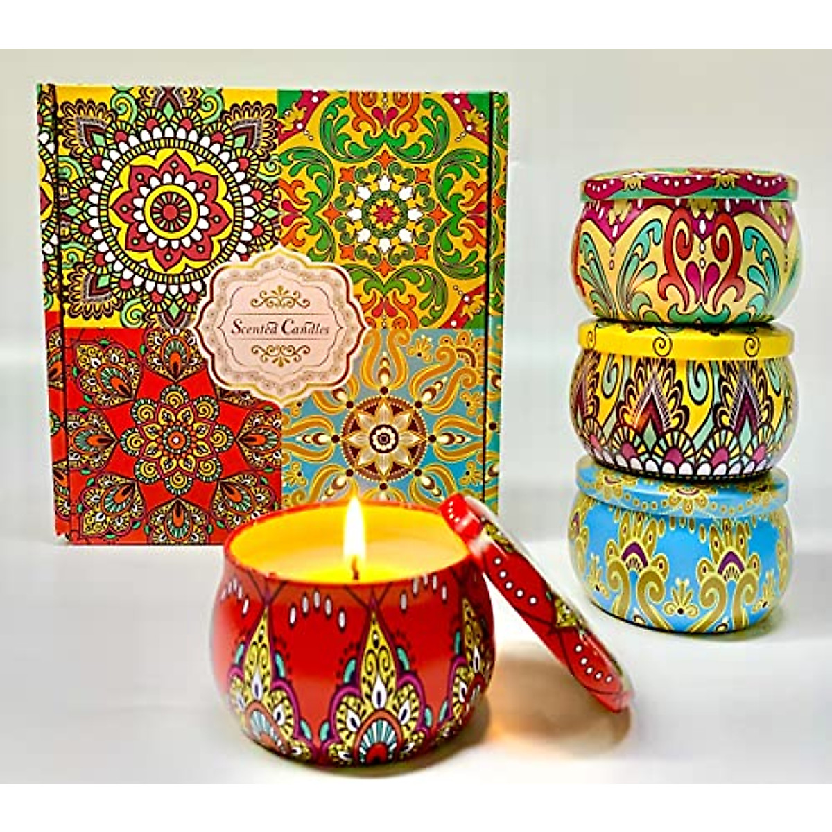 Scented Candles Gift Set 4 Pack, Candles for Home Scented, Aromatherapy Candles Natural Soy Wax with Pleasant Smell, Soy Scented Candles Gifts for Halloween Thanksgiving Christmas