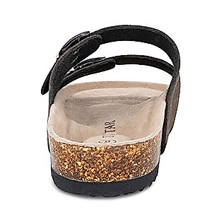 TF STAR Men’s Cow Suede Leather Slide Sandals,2-Strap Adjustable Buckle,Casual Slippers, Slide Cork Footbed shoes