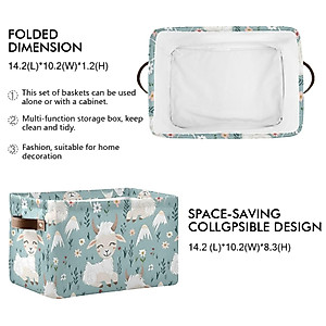 SUABO Cute Baby Goats with Floral Toy Basket,Collapsible Storage Bin Basket with Handles Laundry Baskets,Shelf Basket Nursery Storage for Bedroom Playroom,Set 1