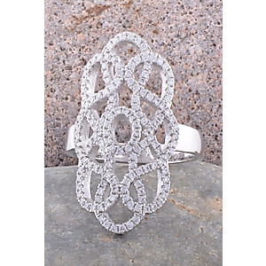 SILVERCLOSEOUT Rhodium Plated Sterling Silver Womens Cz Cubic Zirconia Filigree Armour Statement Ring - Size 7