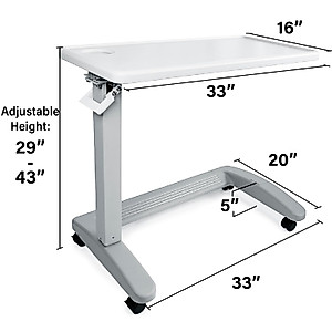 Vaunn FSA/HSA Eligible, Medical Adjustable Overbed Bedside Table with Wheels (Hospital and Home Use), New Tabletop, Light Gray