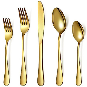 20 Piece Gold Silverware Set, Stainless Steel Flatware Utensil Sets for 4, Gold Cutlery Set Includes Forks Spoons Knives, Mirror Polished, Dishwasher Safe