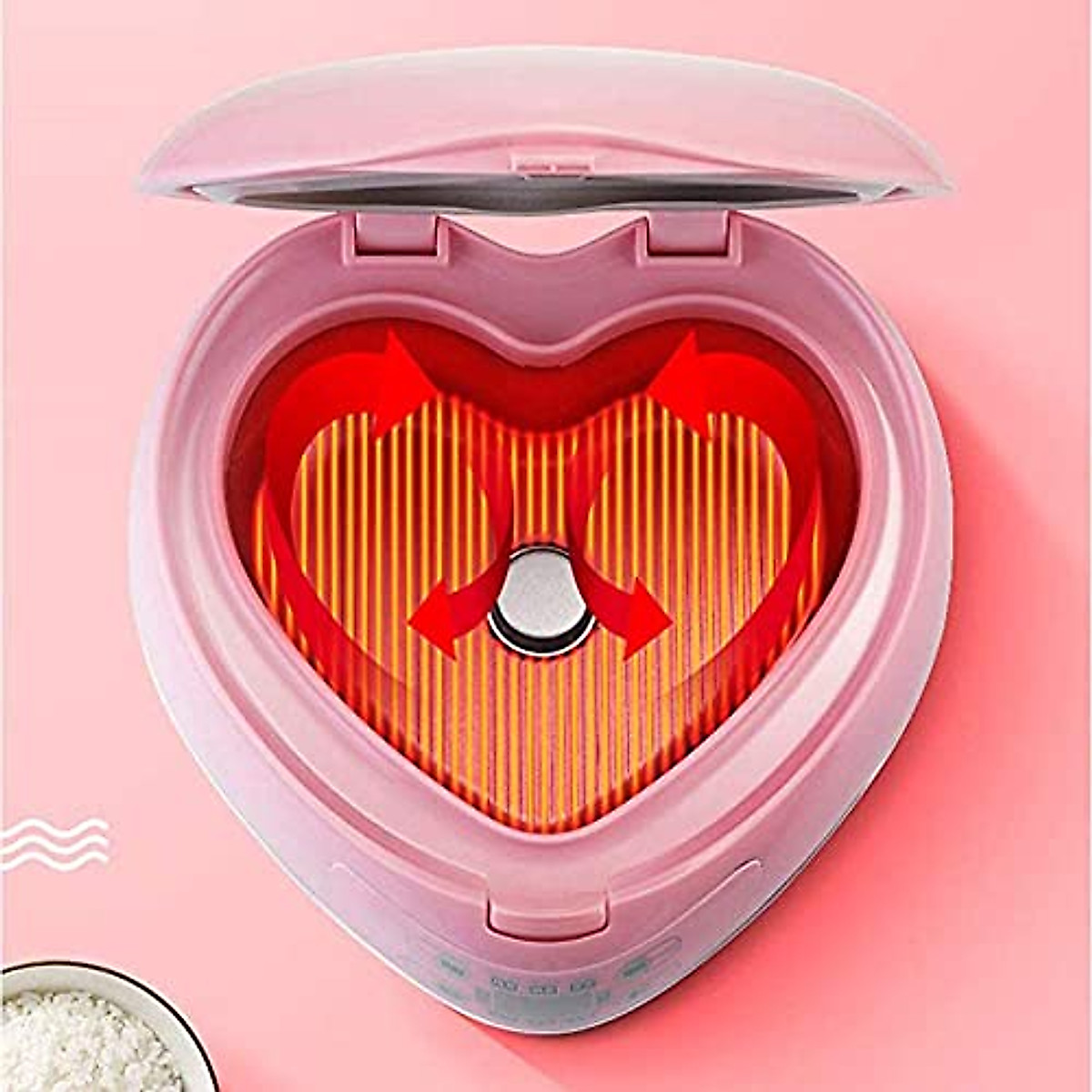 HMLH home insulation function electric steamer, mini heart-shaped dormitory rice cooker, can be cooked quickly, porridge/soup (1.8L),Pink