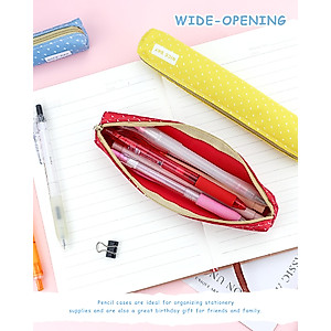 YETOOME 3 Pieces Slim Pencil Case, Colored Pencil Pouch Cosmetic Bag Office Stationery Organizer with Zipper for Adult (Red, Yellow, Blue)