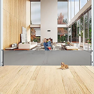 200 Inch Retractable Baby Gates Extra Wide Retractable Dog Gate for Super Wide Openings Indoor Extra Wide Baby Gate Outdoor Retractable Gates for Dogs Baby Fence Play Area Garage Gate Deck Gate, Gray