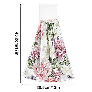 Alaza Vintage Floral Pink Chic Peony Kitchen Towels with Hanging Loop Absorbent & Fast Drying Dishtowels Set of 2