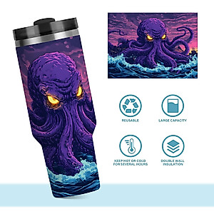 xigua 30 oz Giant Octopus Tumbler with Handle and Straw Lid, Stainless Steel Vacuum Insulated Sports Water Bottle, Keeps Cold or Hot Coffee Cup Travel Mug