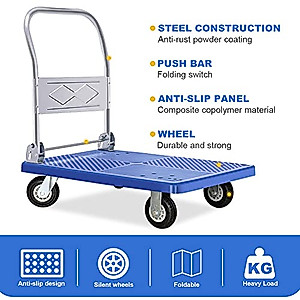 ShiningShow Foldable Hand Platform Truck with 440lb Weight Capacity and 360 Degree Swivel Wheels, Foldable Push Hand Cart for Loading and Storage