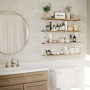 Wallniture Bora 36" Long Floating Shelves for Wall, Rustic Wall Shelves for Living Room, Wall Bookshelf, Kitchen Wall Shelf, Bathroom Shelves for Storage, Office Shelves Set of 4, Burnt