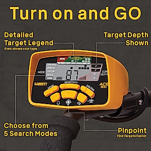 Garrett ACE 300 Metal Detector with Waterproof Search Coil and Pro-Pointer AT